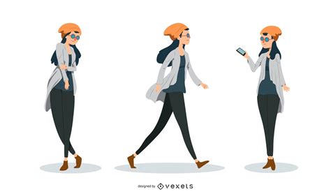 Hipster Woman Vector Set Vector Download
