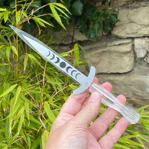 Hand Crafted Clear Athame With Silver Moon Phase Blade A13