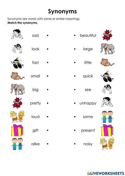 Synonyms Online Activity For Grade 1 1st Grade Worksheets English
