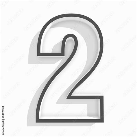 White Isolated Number 2 Two In White Background With Shadow Stock