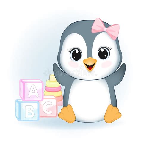 可爱的小企鹅和婴儿玩具 向量例证 插画 包括有 新出生 企鹅 玩具 看板卡 向量 问候 图画 256195605