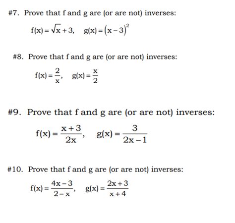 Solved 7 Prove That F And G Are Or Are Not Inverses Chegg Com