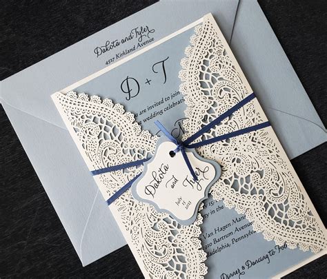 Dusty Blue Lace Wedding Invitations Etsy