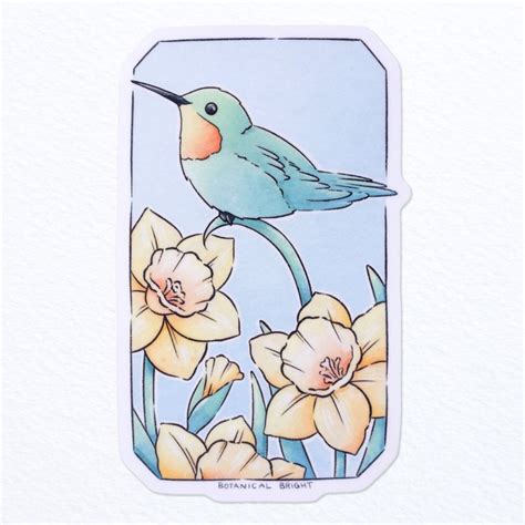 Hummingbird With Daffodils Waterproof Vinyl Sticker Vinyl Sticker