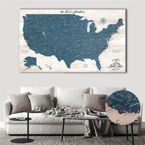 Rustic Push Pin Usa Map Personalized Usa Map Canvas Art Bay