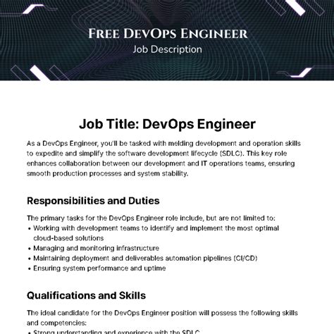 Free Devops Engineer Job Description Template To Edit Online