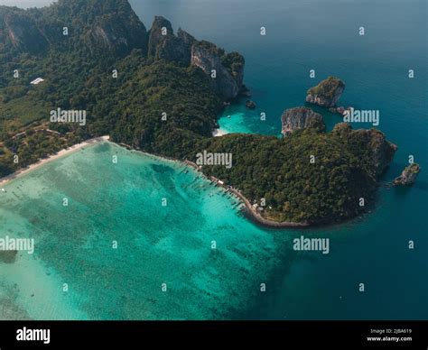 Aerial View Of The Turquoise Waters Around The Island Of Koh Phi Phi