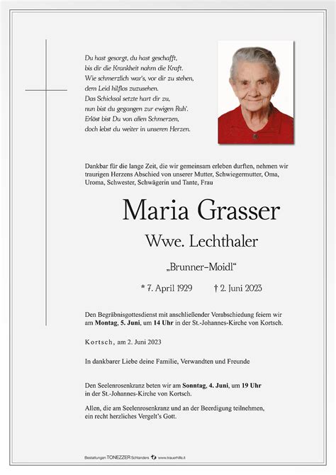 Maria Grasser Aus Schlanders Trauerhilfeit Das Südtiroler Gedenkportal