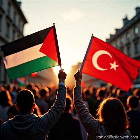 People Holding Palestinian And Tunisian Flags In A Strike Stable