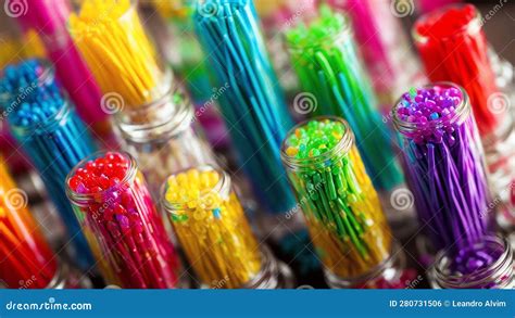 Rainbow Candy Sticks In A Jar Ai Generated Stock Illustration