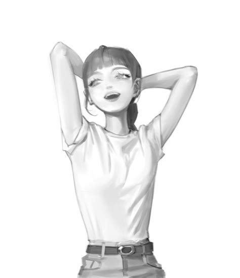 Safebooru 1girl Arms Behind Back Arms Up Bangs Belt Blunt Bangs