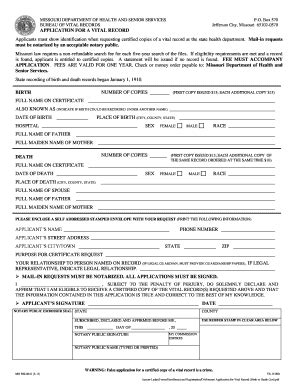 D Missouri Application For Vital Record Birth Or Death Certpdf