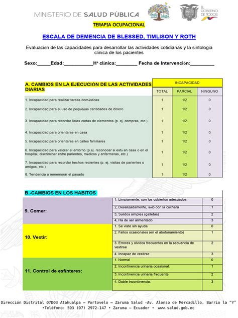 Escala De Demencia De Blessed Timlison Y Roth Descargar Gratis Pdf