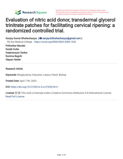 Pdf Evaluation Of Nitric Acid Donor Transdermal Glycerol Trinitrate