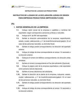 Instructivo De Llenado Declaración Jurada De Origen Productores Pdf