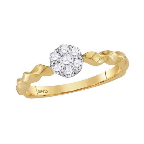 10kt Yellow Gold Womens Round Diamond Flower Cluster Stackable Band Ring