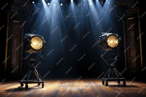 Premium Ai Image A Pair Of Professional Spotlight On A Theatre Stage