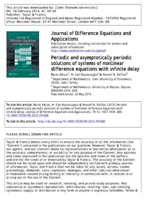 Pdf Periodic And Asymptotically Periodic Solutions Of Systems Of Nonlinear Difference