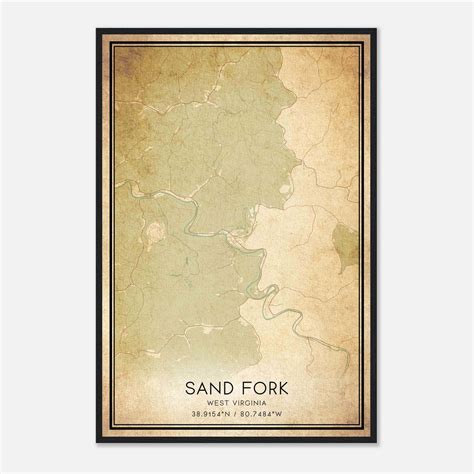 Vintage Sand Fork West Virginia Map Poster Sand Fork Wv City Road Wall