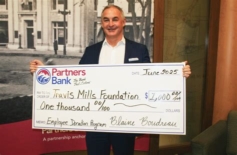 Travis Mills Foundation Receives 1000 Donation From Partners Banks Employee Donation Of The