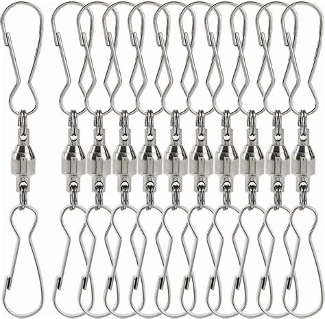 1set 1 Box 20pcs Swivel Dual Clips Spinning Hanging Hooks 360 Degree Rotatable Stainless Steel