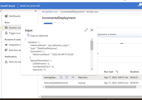 Pass Result From Look Up Activity In A Azure Data Pipeline To Dataflow