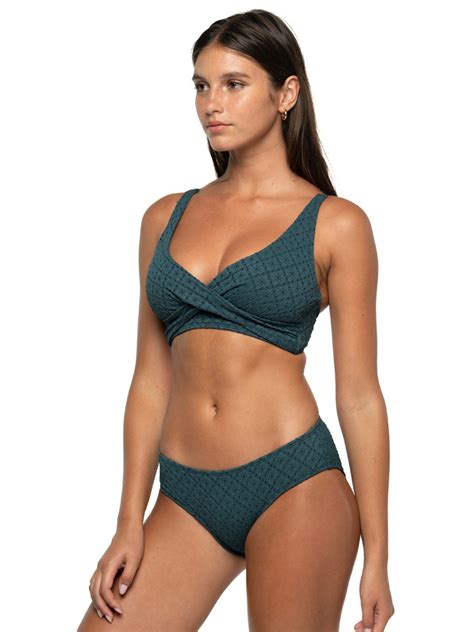 Nip Tuck Louise Multifit Bikini Top In Pine Green Sandpipers
