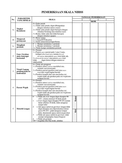 Pemeriksaan Neurologis Menggunakan Skala Nihss Pdf