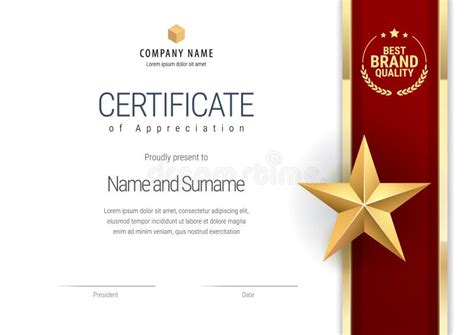 Award Certificate With A Gold Star Stock Vector Illustration Of Value