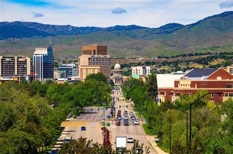 Downtown Boise Idaho With Capitol Blvd Leading To The Idaho State