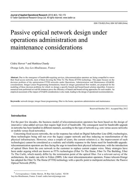 Pdf Passive Optical Network Design Under Operations Administration