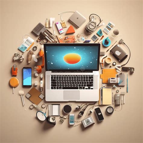 Knolling Of Software Developer Tools Laptop In Center Light Background