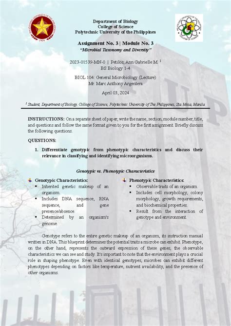 Microbial Taxonomy And Diversity Department Of Biology College Of