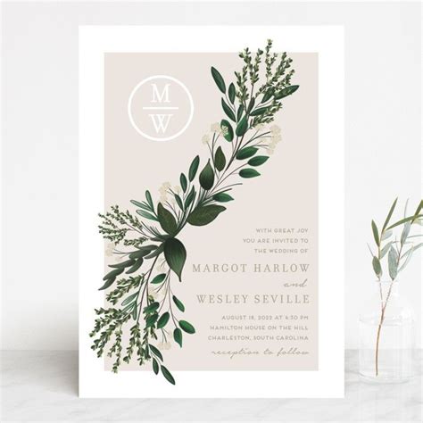 Watermark Botanical Monogrammed Wedding Invitations From Minted