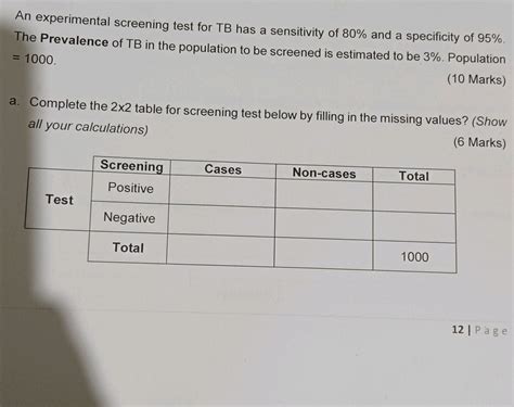 An Experimental Screening Test For Tb Has A Studyx