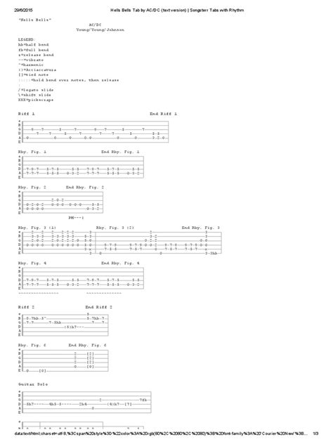Hells Bells Tab By Ac Dc Text Version Songsterr Tabs With Rhythm