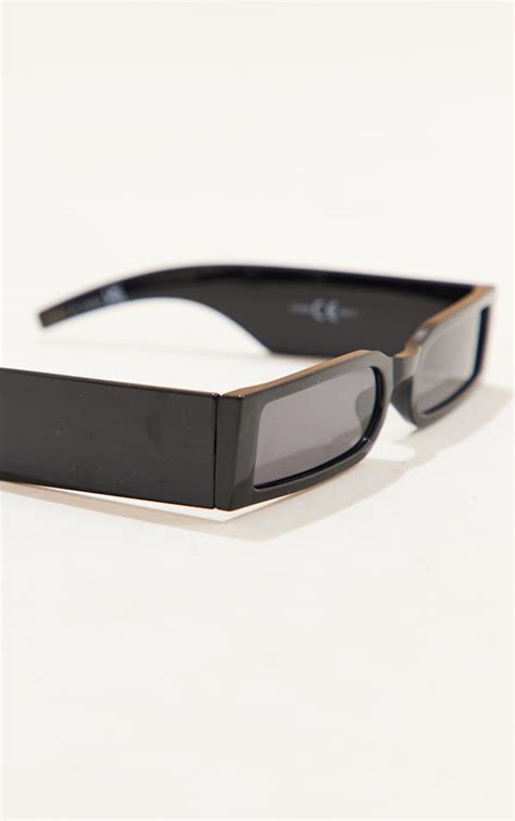 Black Super Slim Rectangular Frame Sunglasses Accessories Plt Ire