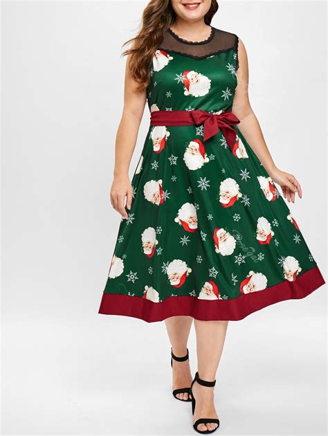 56 Off Christmas Santa Print Sleeveless Plus Size Dress Rosegal