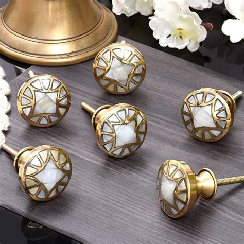 Elegant Mother Of Pearl And Gold Cabinet Knobs Set Of 6 Amazon