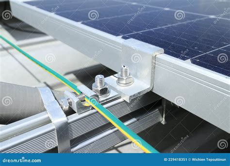 Solar Pv Rooftop Grounding Clamp Close Up View Stock Image Image Of
