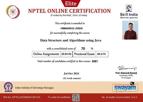 himanshu joshi on linkedin nptel datastructures java algorithms