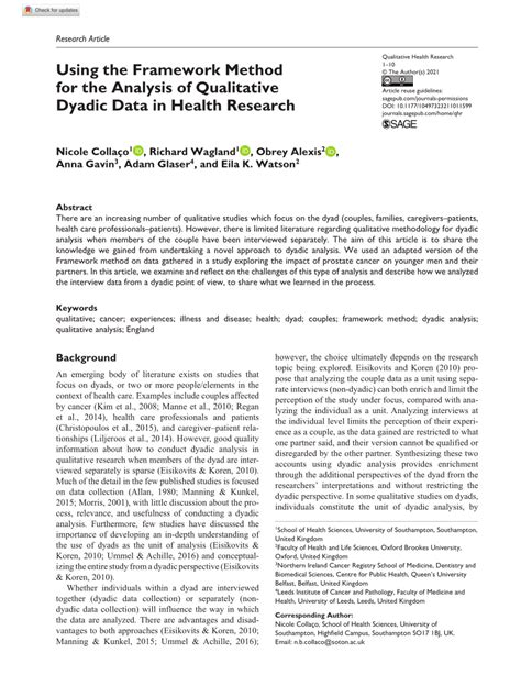 Pdf Using The Framework Method For The Analysis Of Qualitative Dyadic