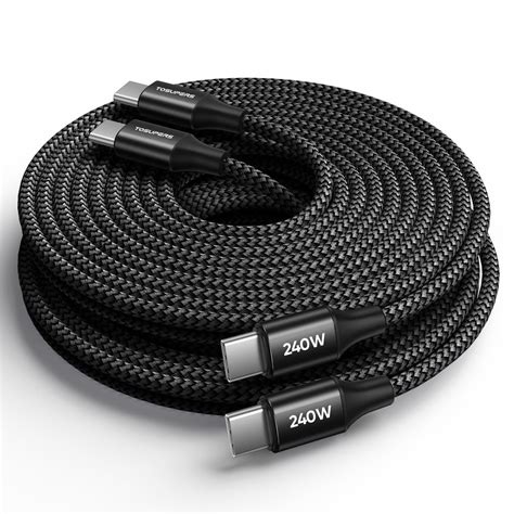 Tosupers 240w Usb C To Usb C Cable [10ft 2 Pack] Long Type C Cable