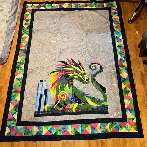 Sweet Tooth Dragon Art Quilt Pattern Dragon Fabric Collage Pdf Raw