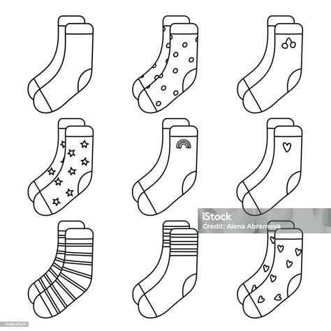 Cute Socks With Various Patterns Socks Textile Icons Set Illustration