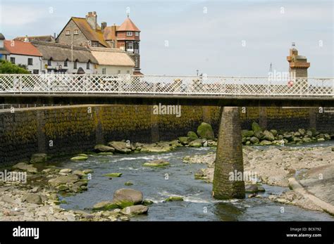 Footbridge Over The River Lyn At Lynmouth North Devon England Stock