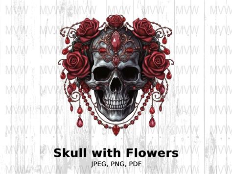 Gothic Skull Rose Digital Art Intricate Skeleton Design Dark Floral
