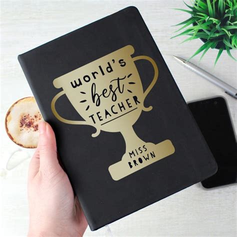 Personalised Worlds Best Teacher Trophy Black Hardback Notebook Dunelm