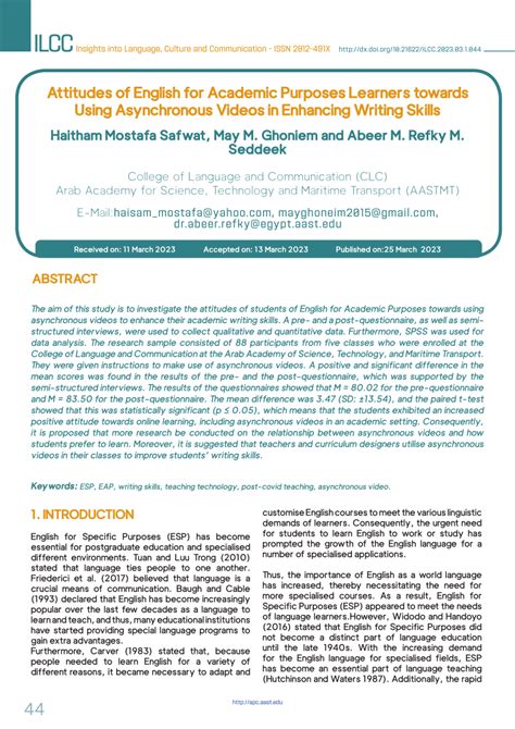 Pdf Attitudes Of English For Academic Purposes Learners Towards Using