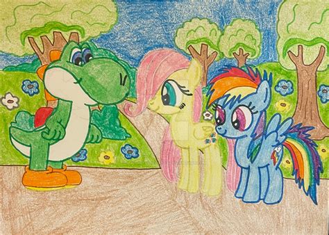 Fluttershy Takes Yoshi To Meet Rainbow Dash By Justinvaldecanas On